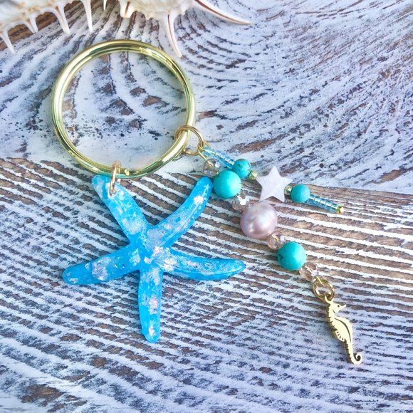 Handmade | Accessories | Blue Starfish Keychain Beach Accessories ...